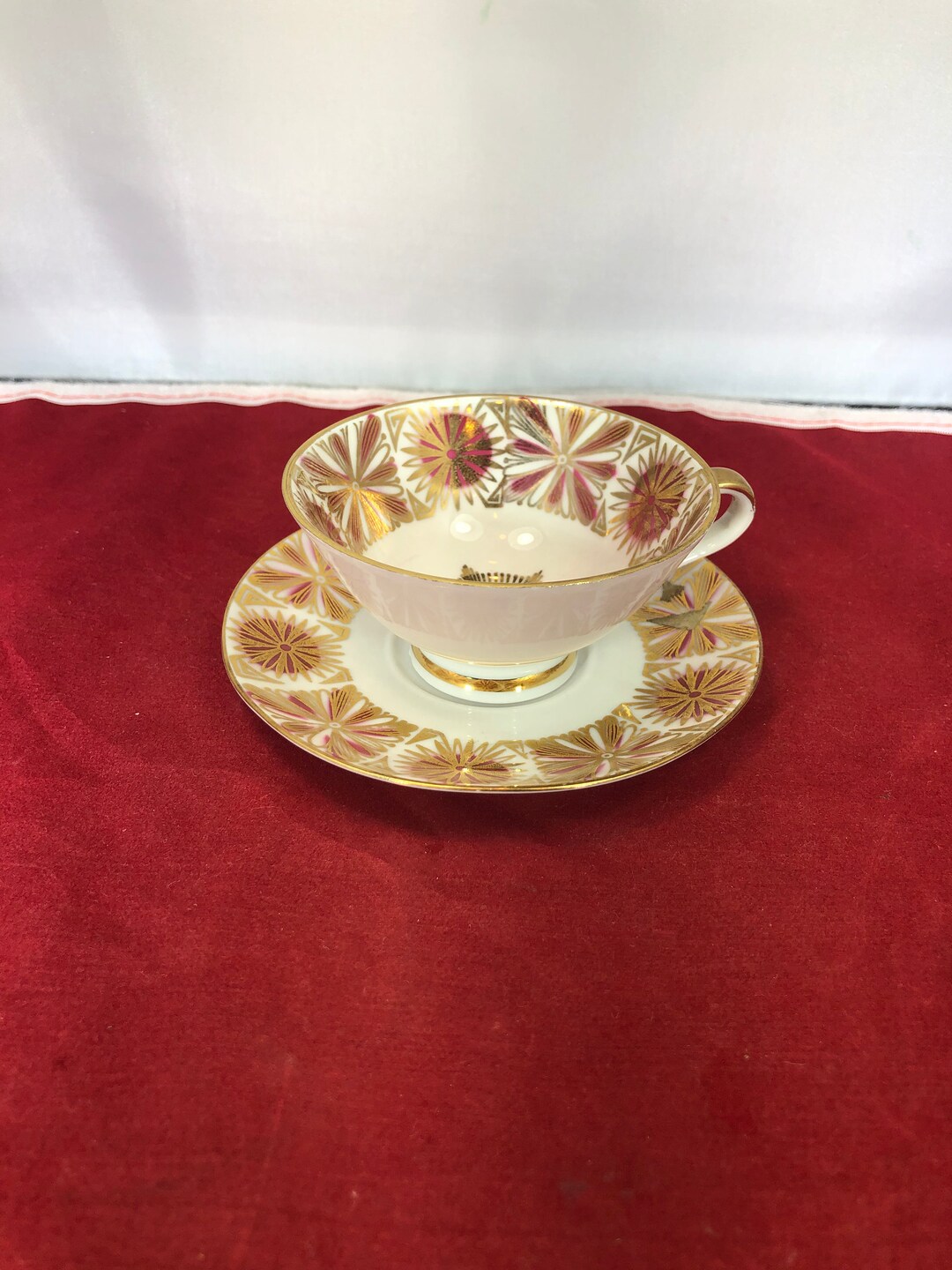 Vintage-teacup-saucer-demitasse-bavaria-gold-white-red-serving Ware ...