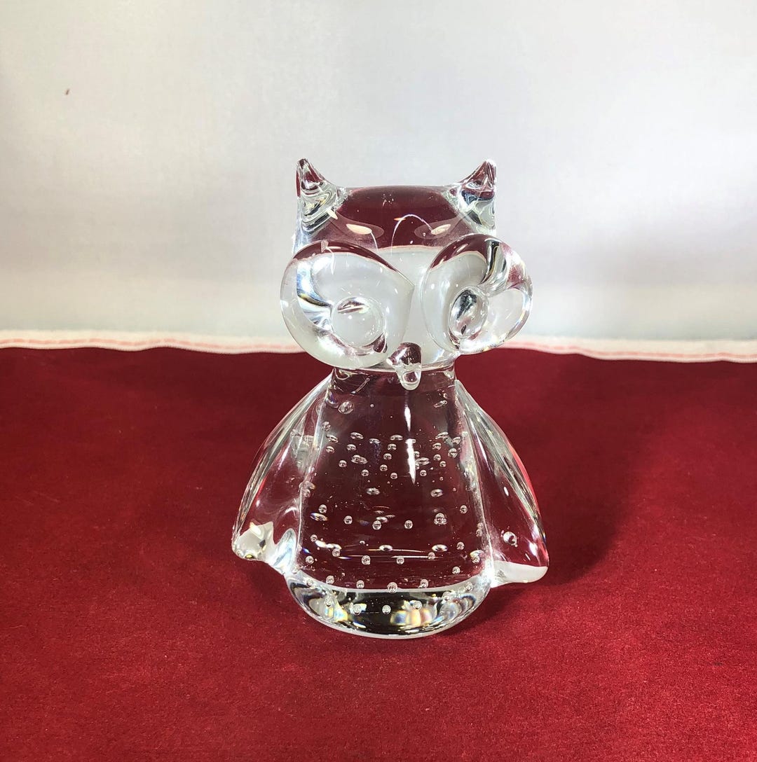 Vintage-clear-glass-owl-paperweight-figurine-home Decor - Etsy