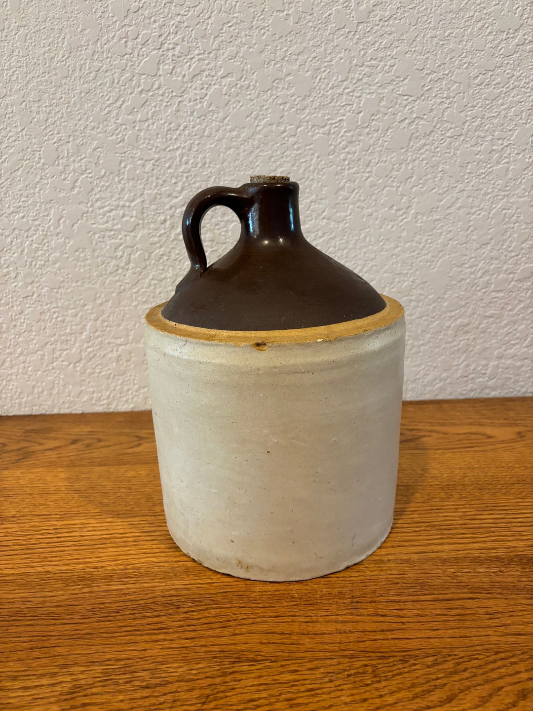 Vintage-crock-beige-brown-stoneware-jug-home Decor-cork - Etsy