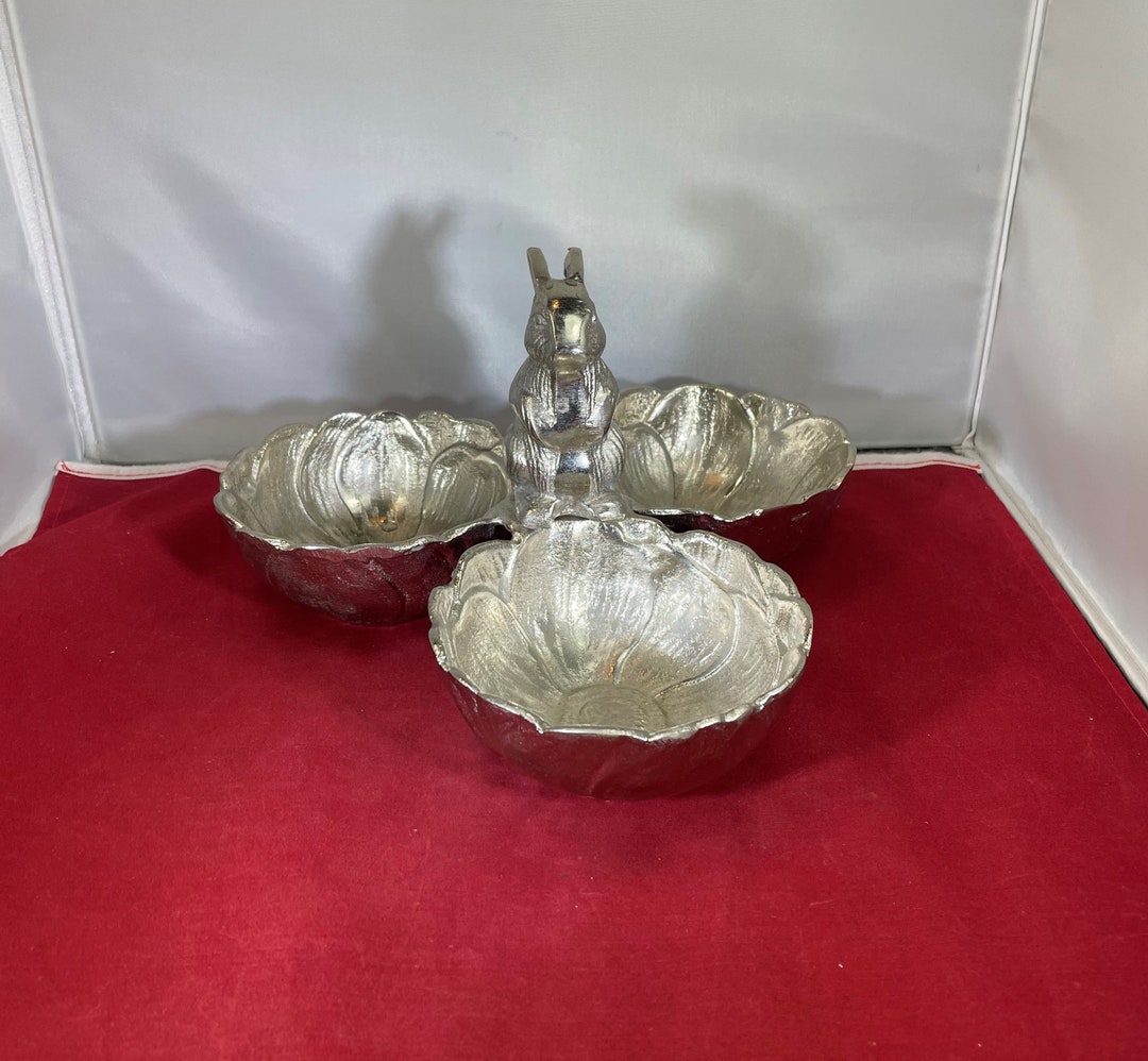 Vintage-heavy Metal-silver-bunny-rabbit-3 Compote-candy Dish-flowers ...