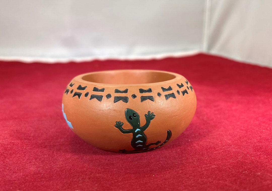 Vintage-dish-salt Cellar-native American-black-turquoise-gecko-home ...