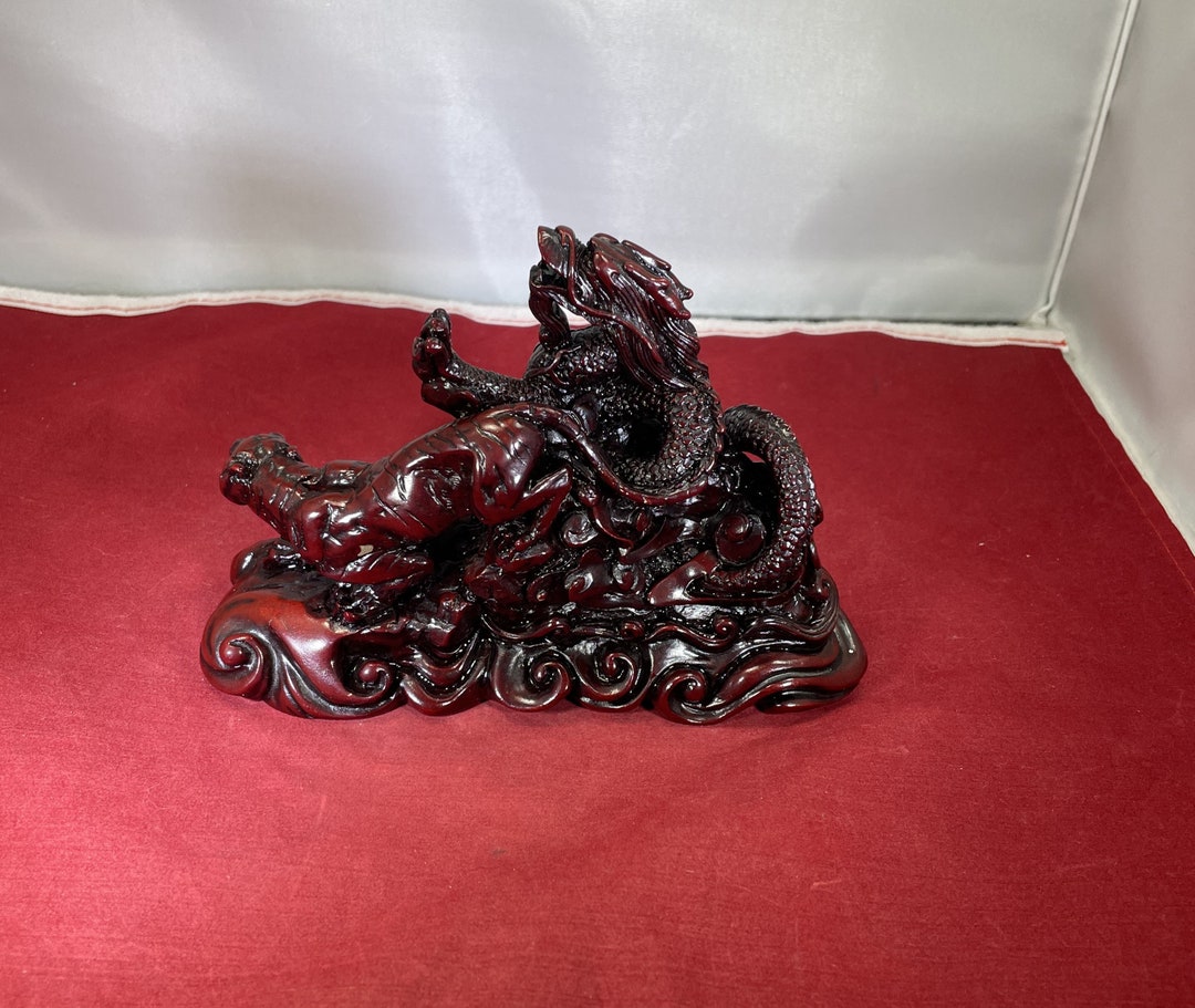 Vintage-chinese-japanese-red Resin-figurine-dragon-tiger-home Decor - Etsy