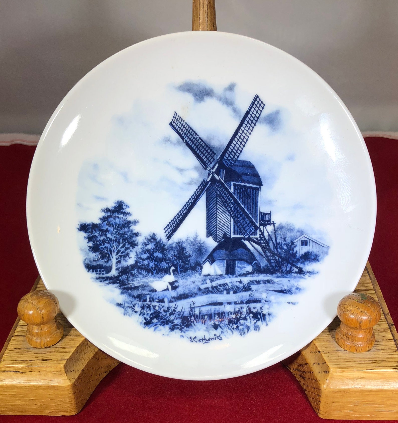 Vintage-plate-white-blue-windmill-small-holland-delft - Etsy