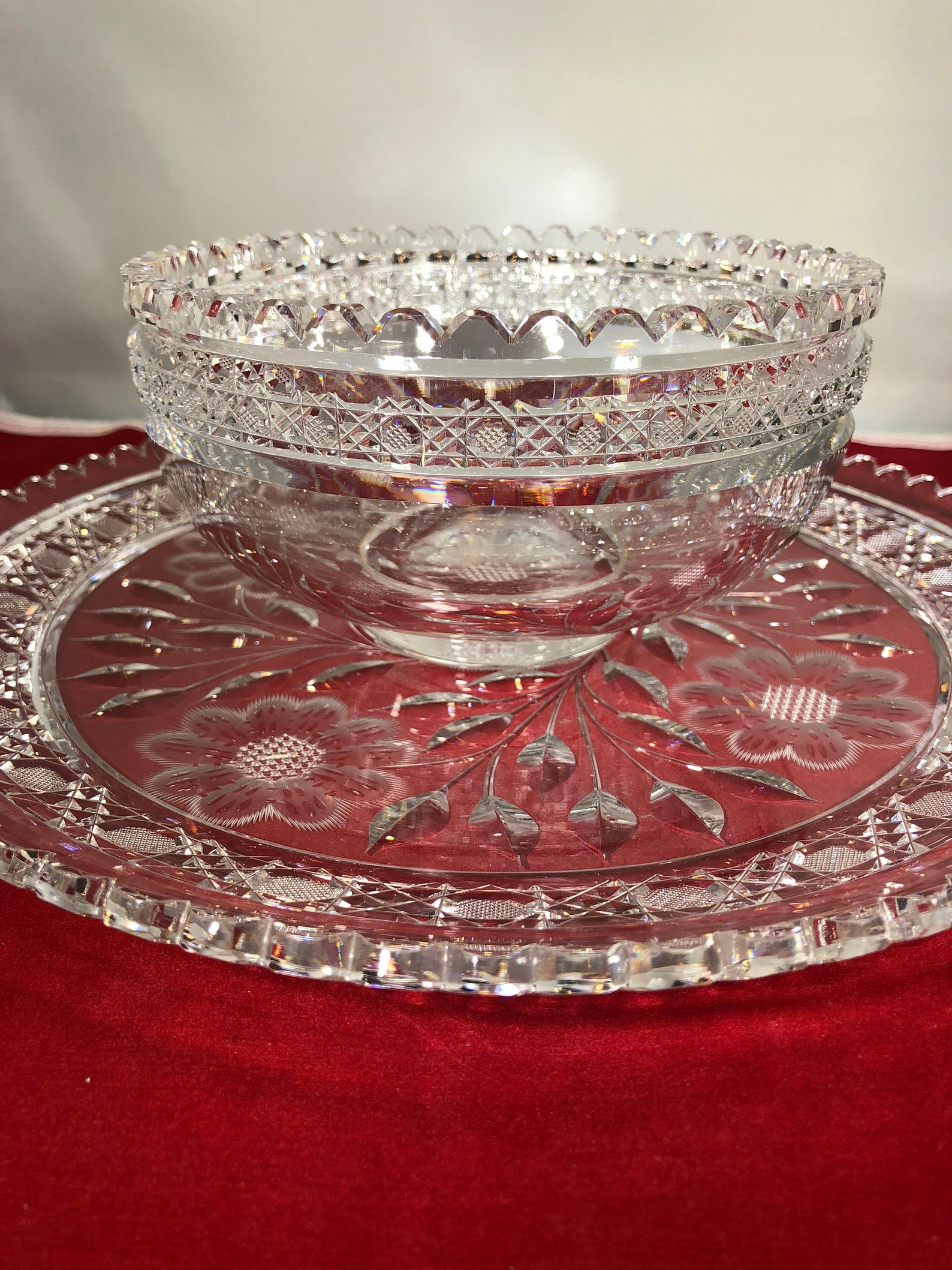 Vintage-chip and Dip-cut Crystal-glass-flower-leaves-saw - Etsy