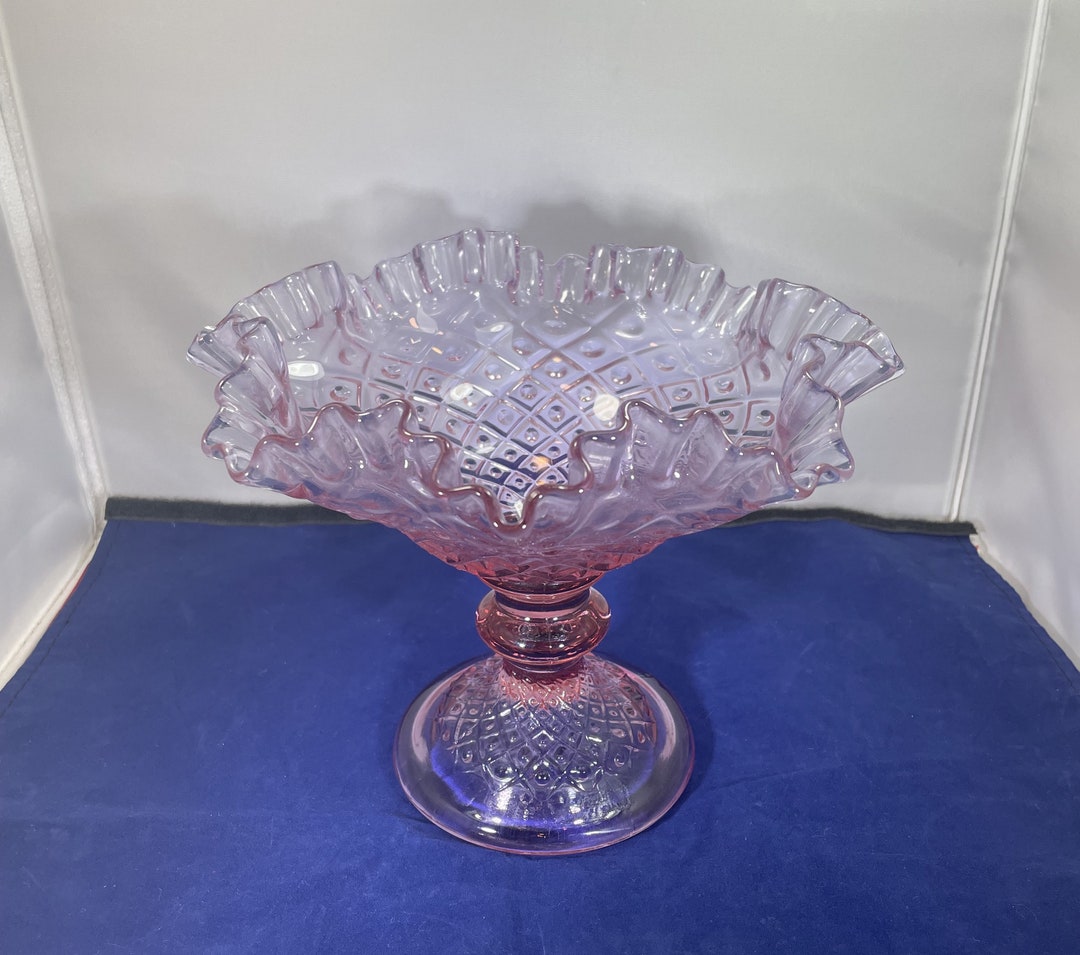 Vintage Fenton Pink Glass Pedestal Candy Dish Ruffled Home Decor Etsy