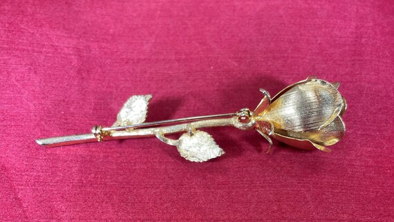 Vintage-Brooch-Gold-Rose-Flower-Stem-Leaves-Jewelry-A… - Gem