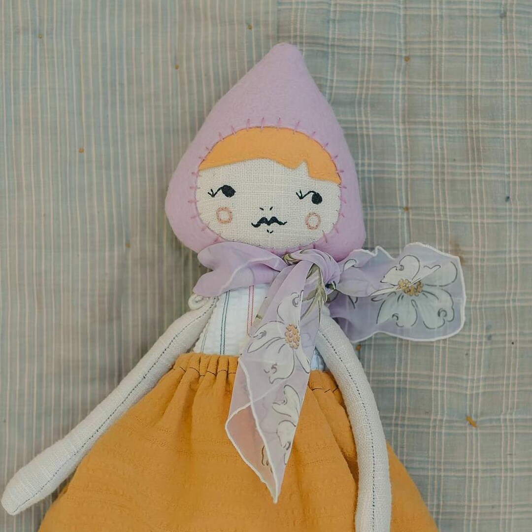 Linen Folk Art Doll-- Primrose-- Hand Embroidered Wool Cotton - Etsy