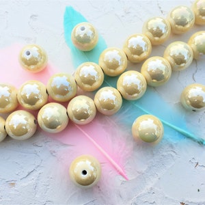 18mm 20mm Pastel Yellow Ceramic Beads, Glazed Enamel Ceramic Beads ...