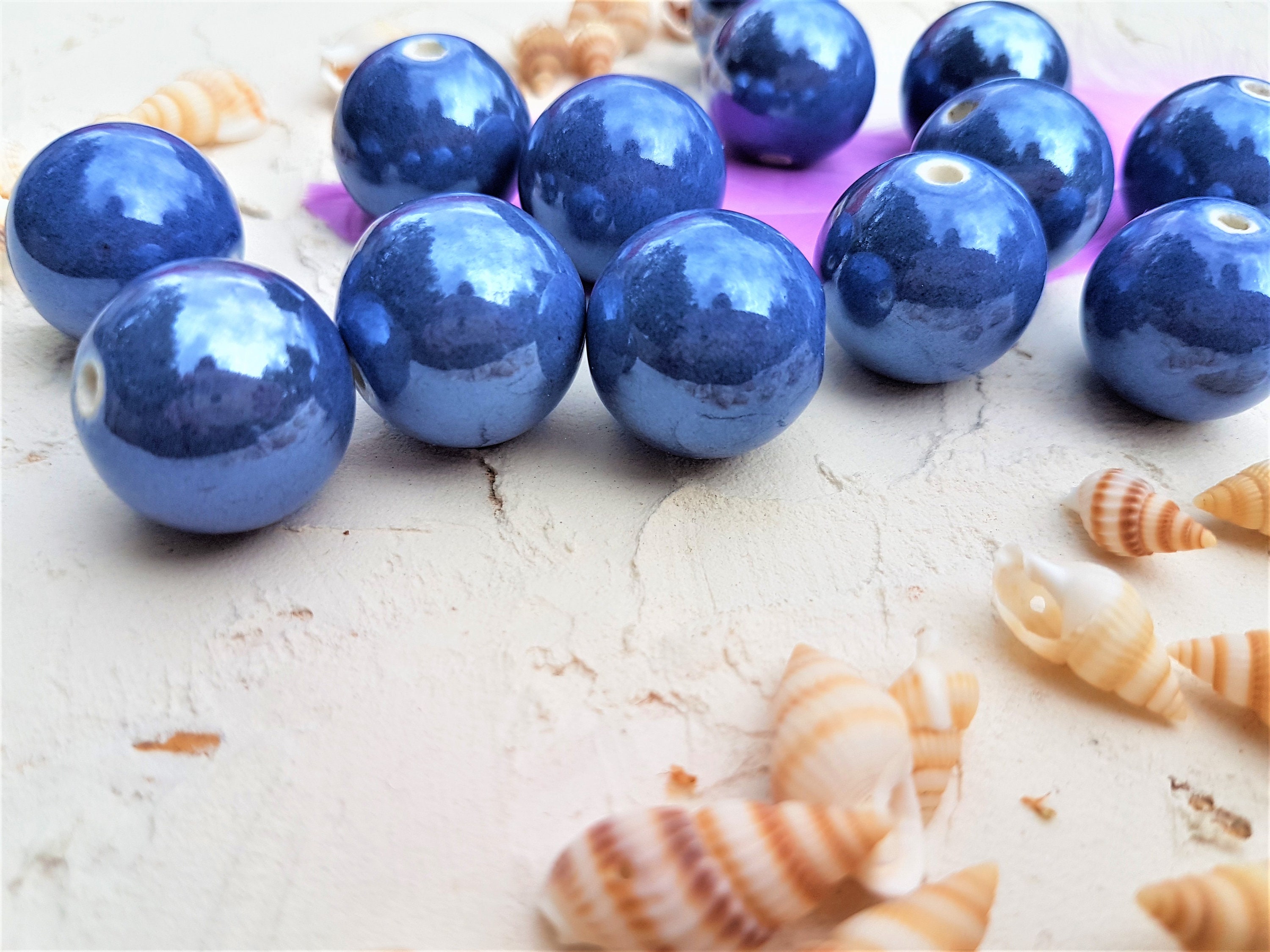 20mm Large round blue color ceramic beads Large hole ceramic | Etsy