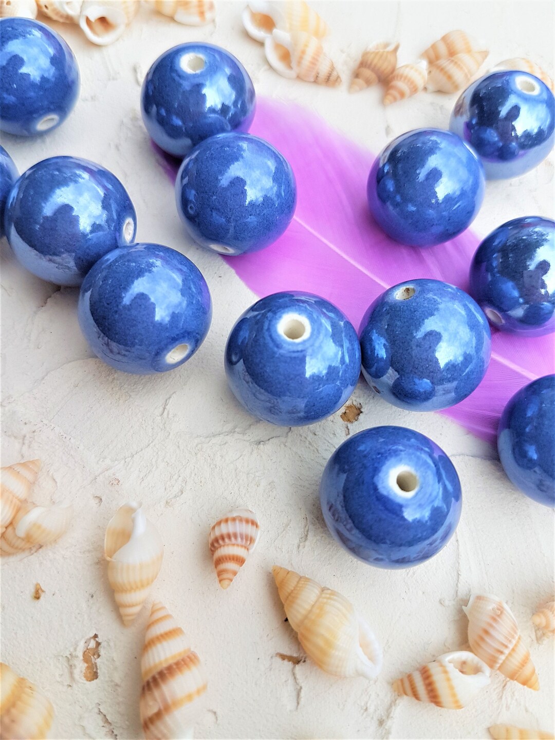 20mm Large Round Blue Color Ceramic Beads, Large Hole Ceramic Porcelain ...