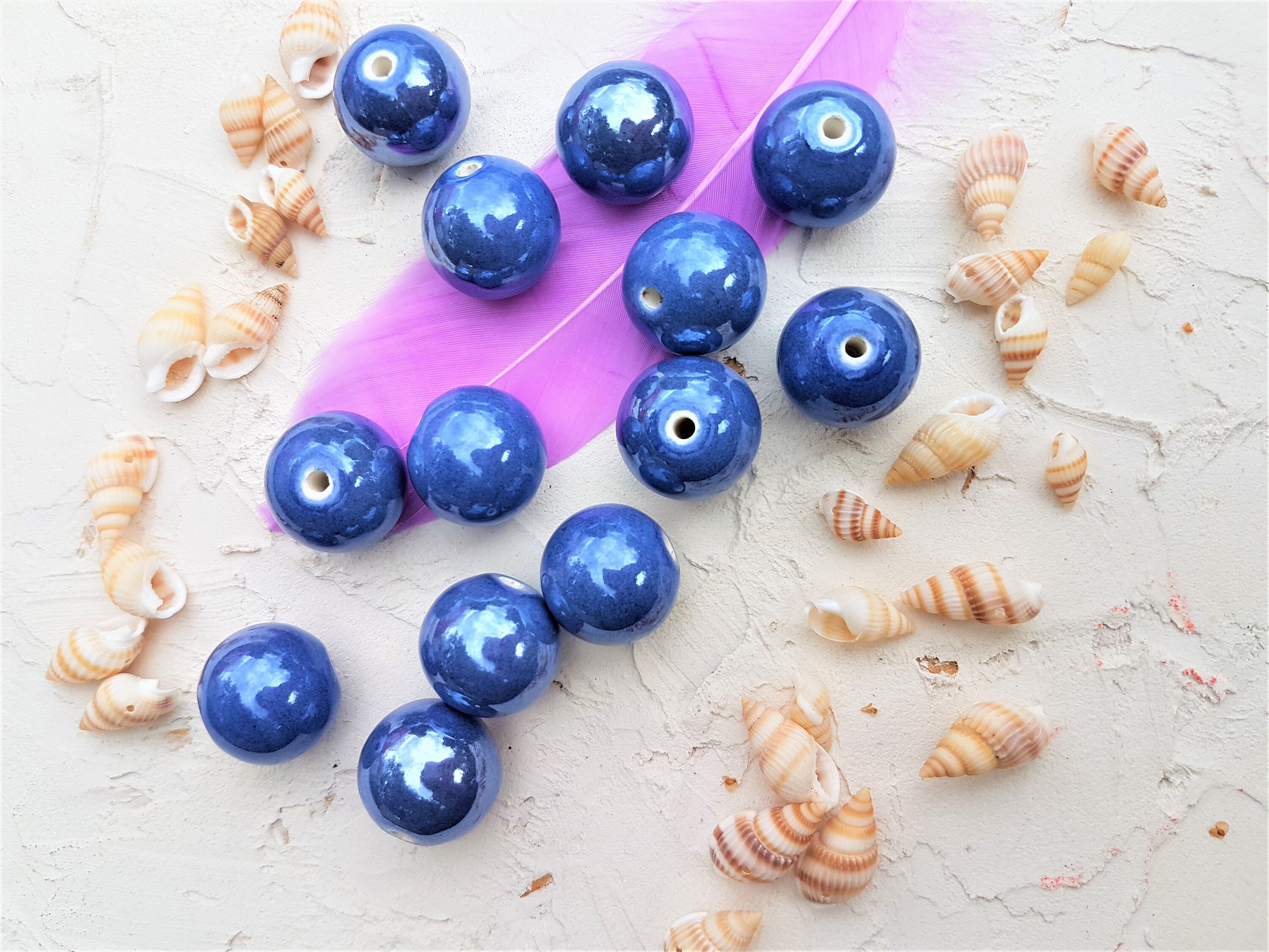 20mm Large round blue color ceramic beads Large hole ceramic | Etsy