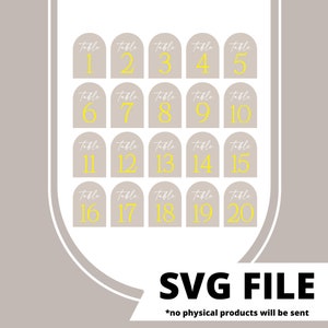 Digital Table Number SVG/ Arched Table Numbers / Arch Sign SVG/ Wedding ...