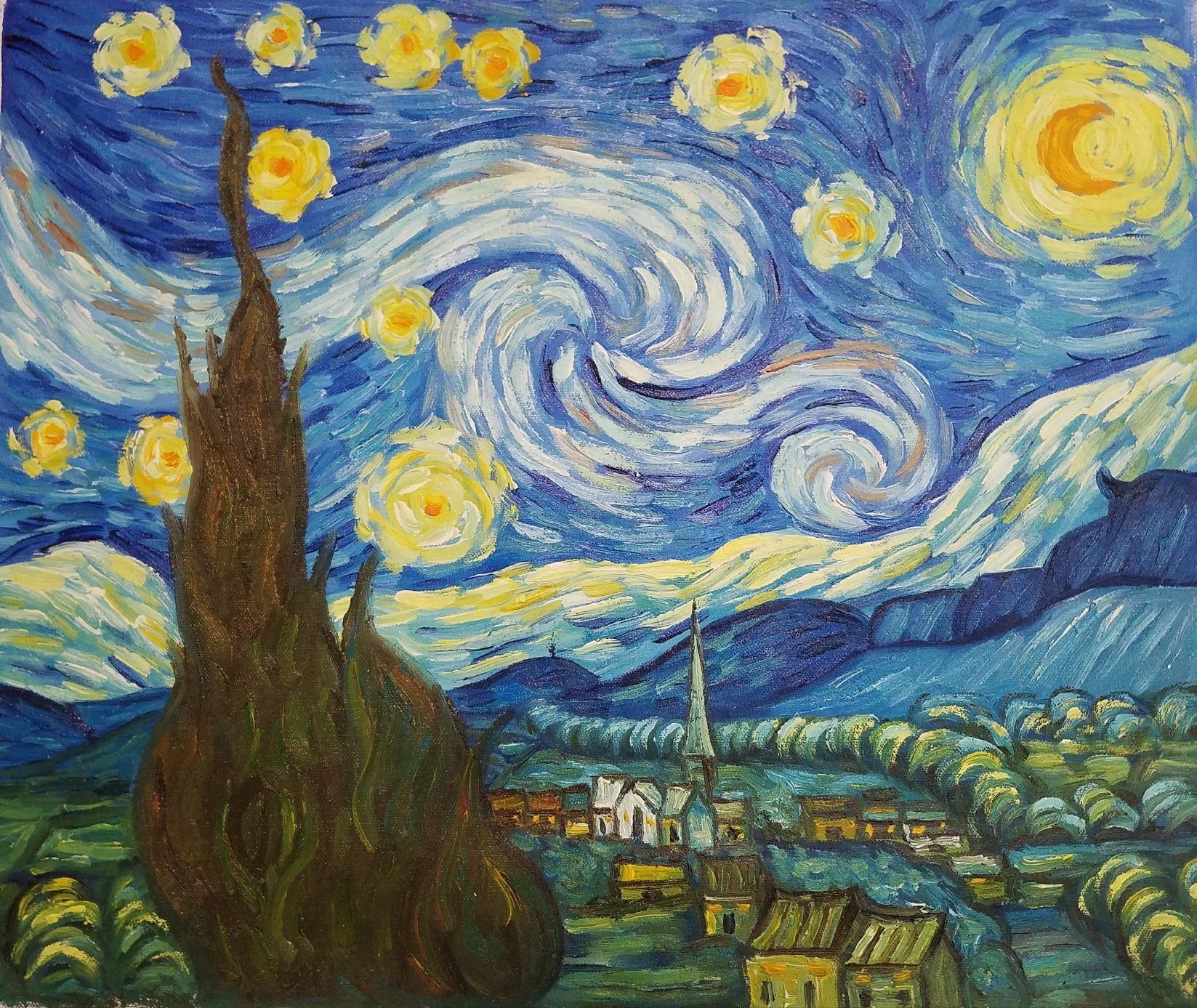 Starry Night Oil Painting Van Gogh Starry Night Painting Canvas Wall ...