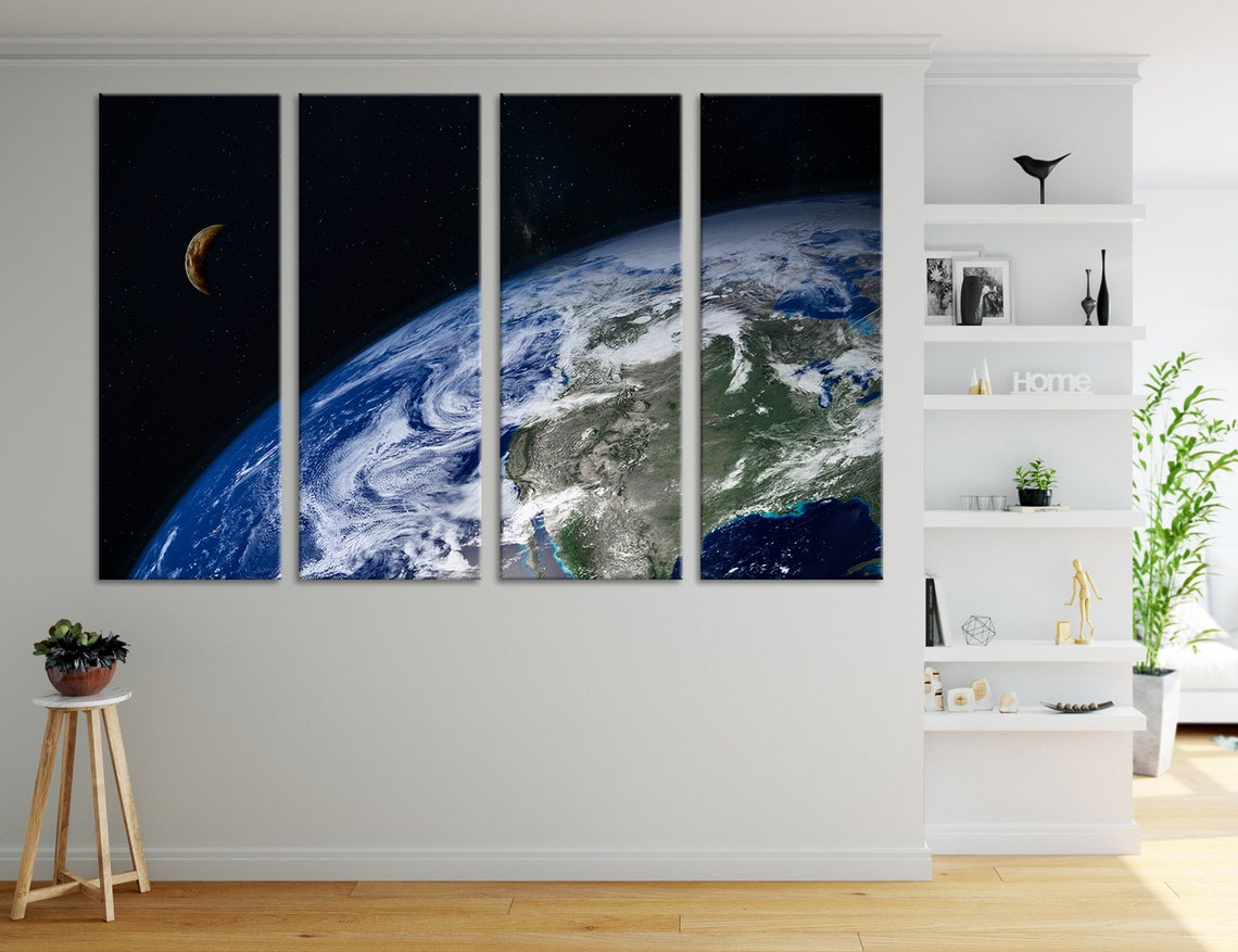 Planet Earth and Moon Art Earth Wall Art Earth Wall Decor Astronomy ...