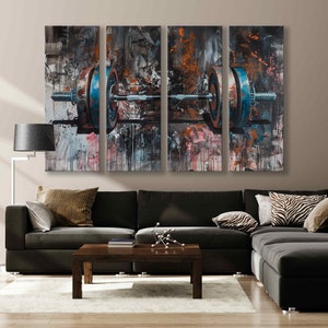 Energetic Abstract Barbell Painting Canvas Print - Inspiring Workout ...