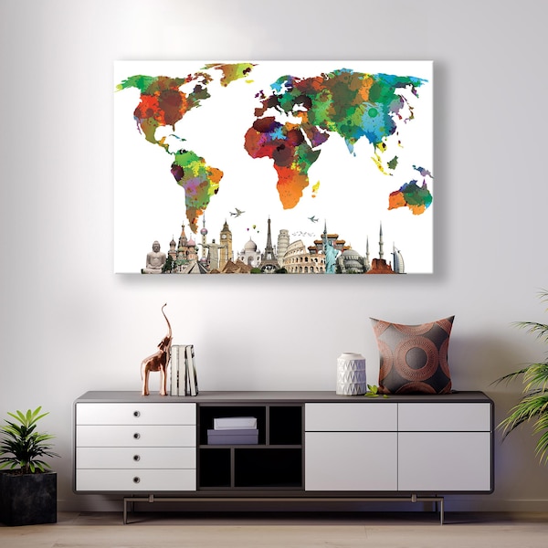 Wall Hanging World Map Canvas - Etsy
