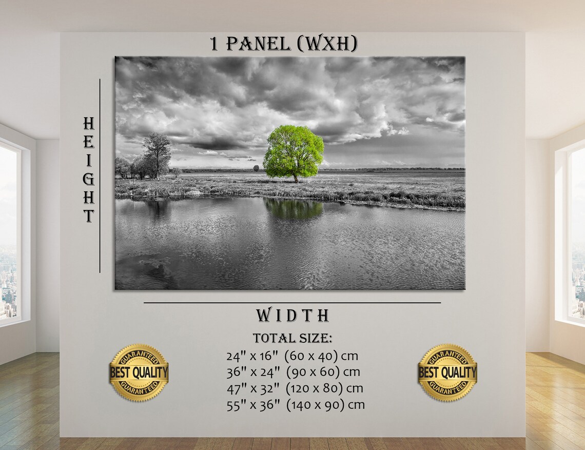 Green Tree Wall Art Black and White Landscape Wall Decor Black | Etsy