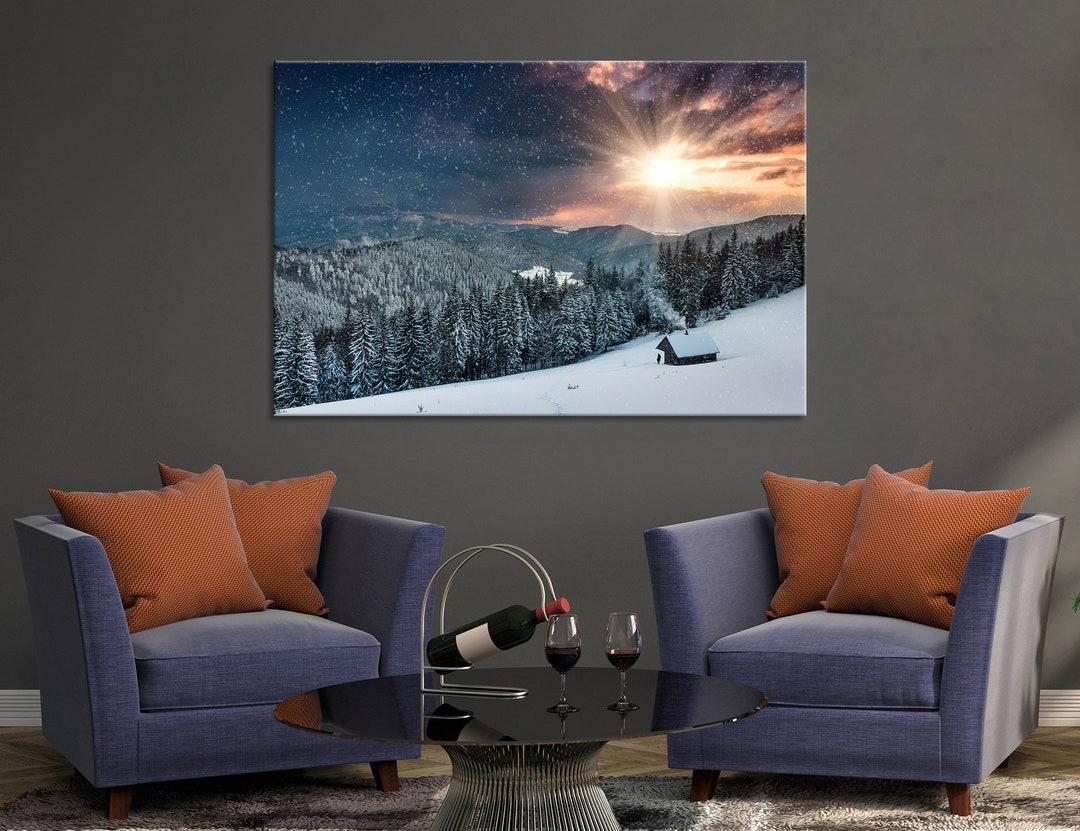 Colorful Winter Wall Art Set Mountains Sunset Wall Decor - Etsy