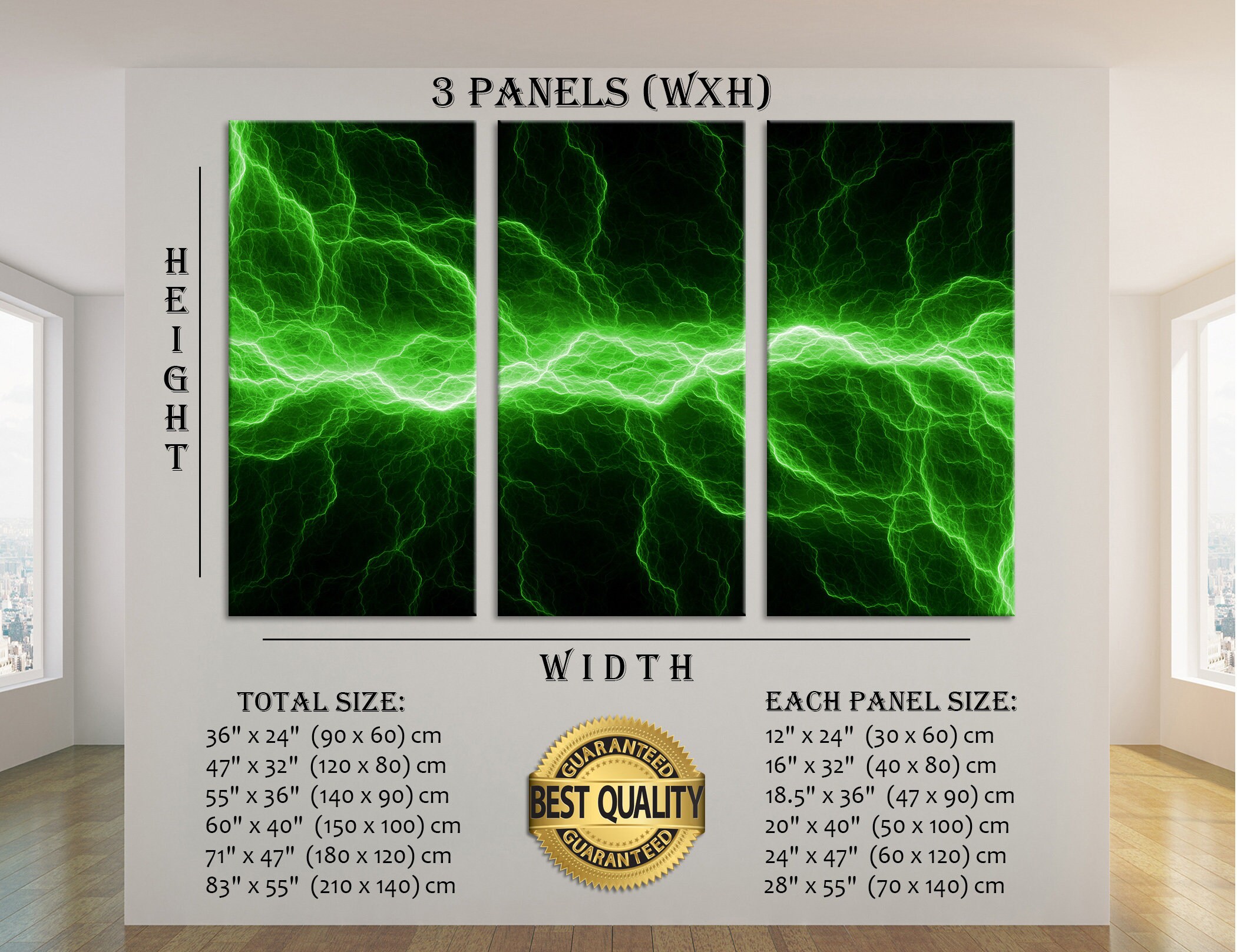 Green Lightning Wall Art, Lightning Abstract Canvas Print, Modern Wall ...