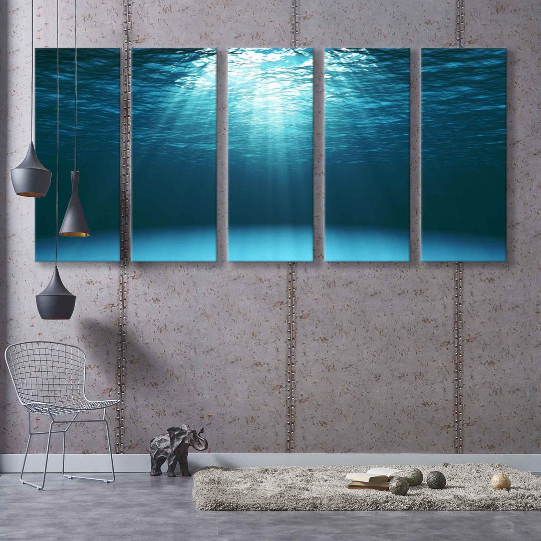 Navy Blue Underwater Canvas Print – Abstract Nautical Wall Art for ...