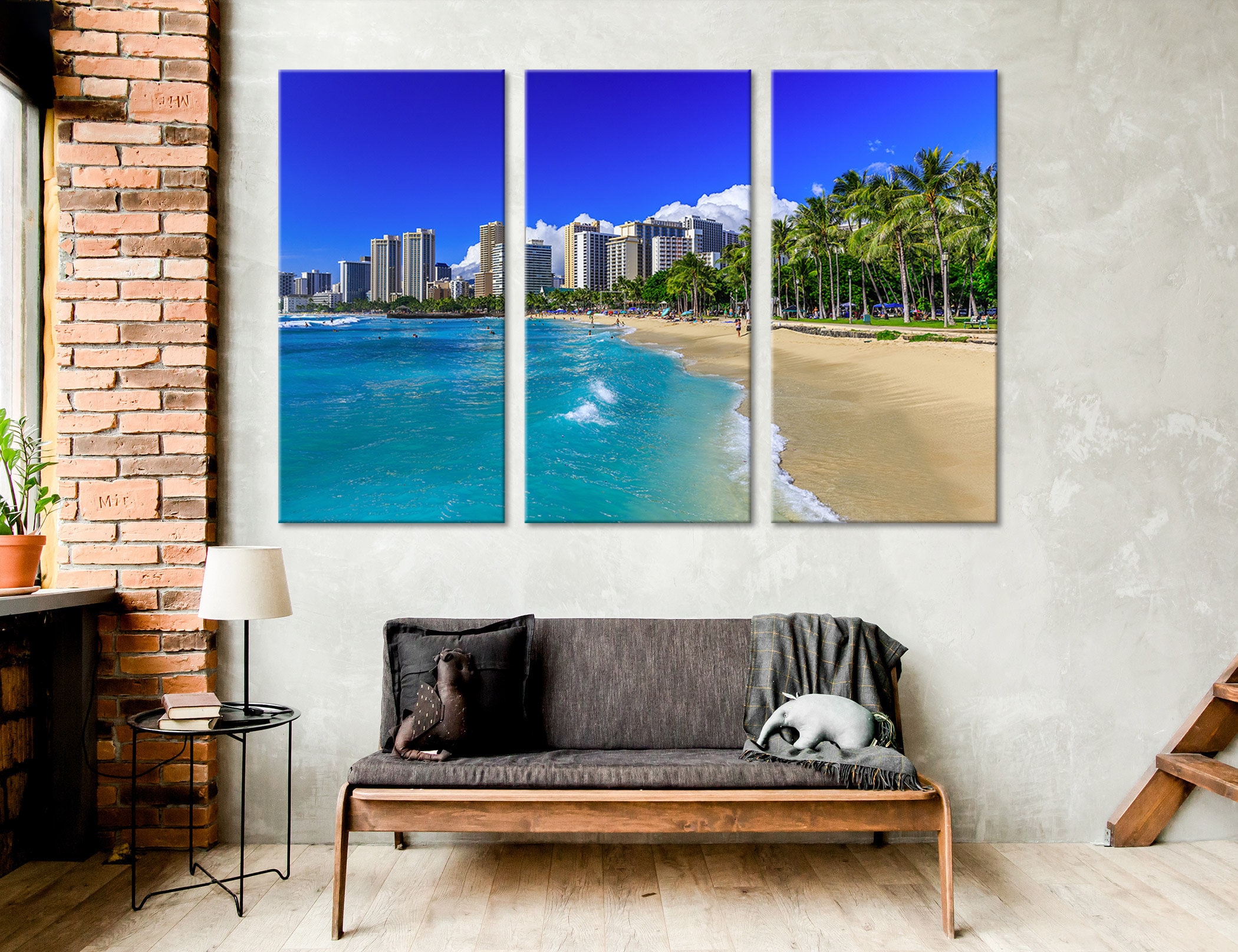 Honolulu City Oahu Beaches Wall Art Hawaii Canvas Hawaii Wall - Etsy
