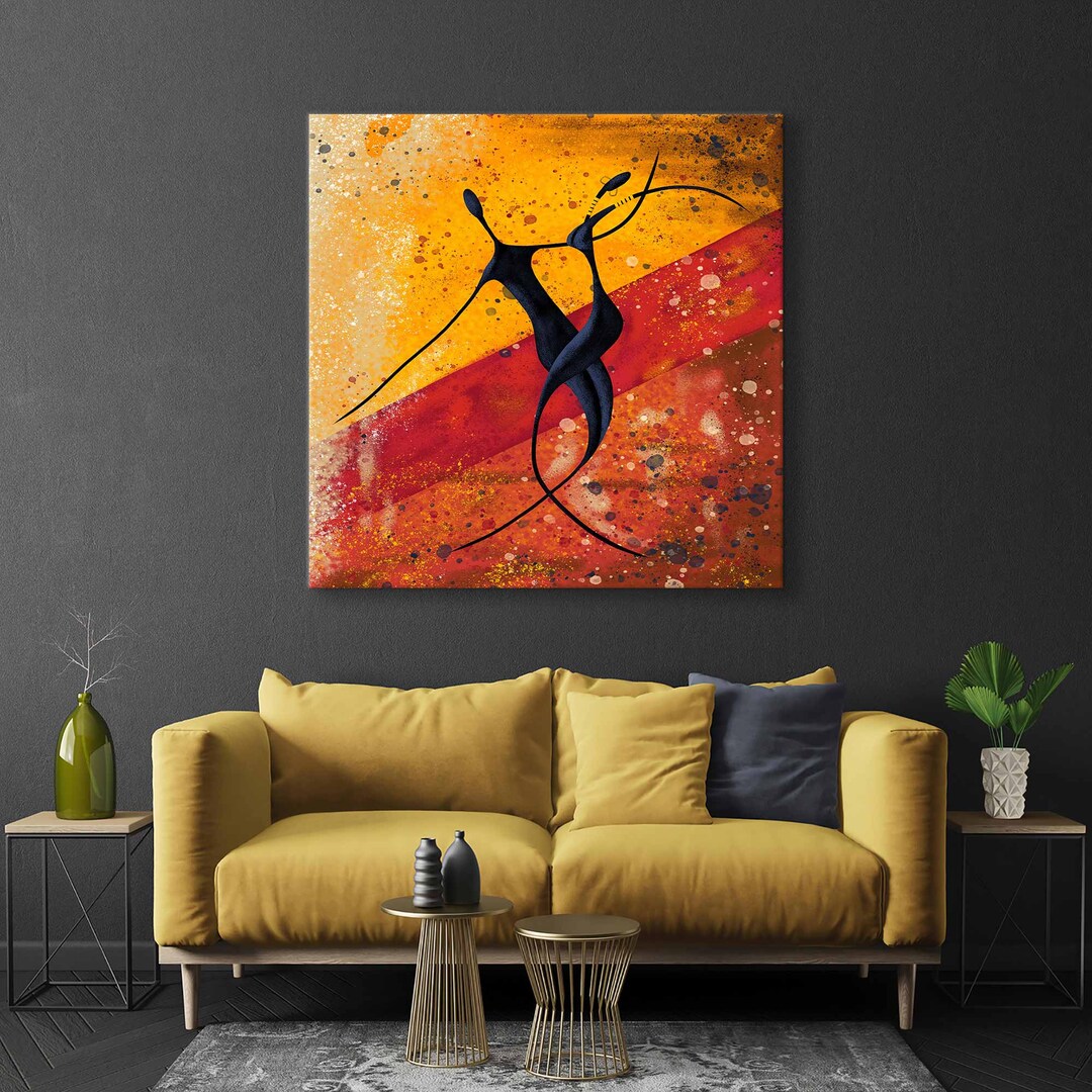 African Couple Dance Canvas Print, Abstract Square Wall Art, Dance Art ...