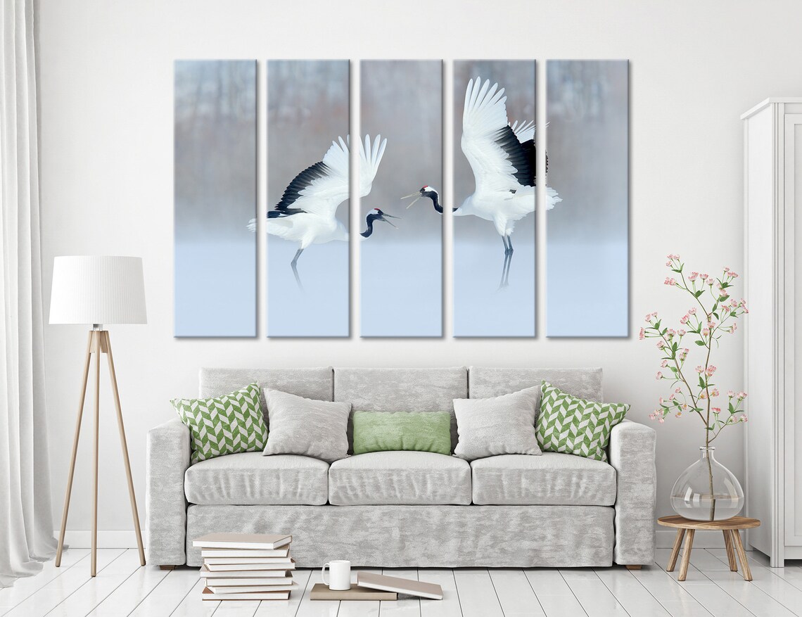 Dancing Pair of Red-crowned Crane Wall Art Cranes Canvas Extra - Etsy UK