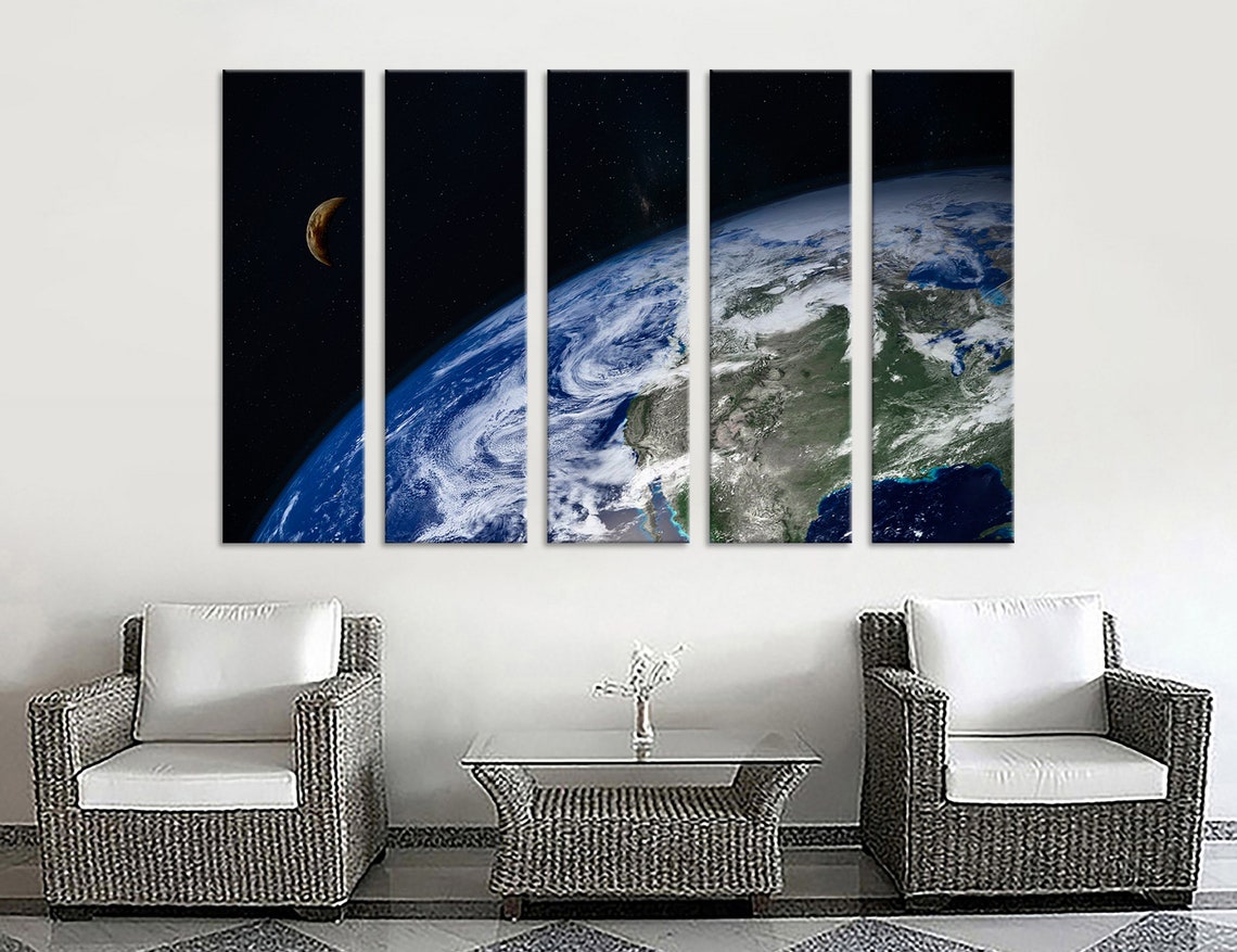 Planet Earth and Moon Art Earth Wall Art Earth Wall Decor Astronomy ...