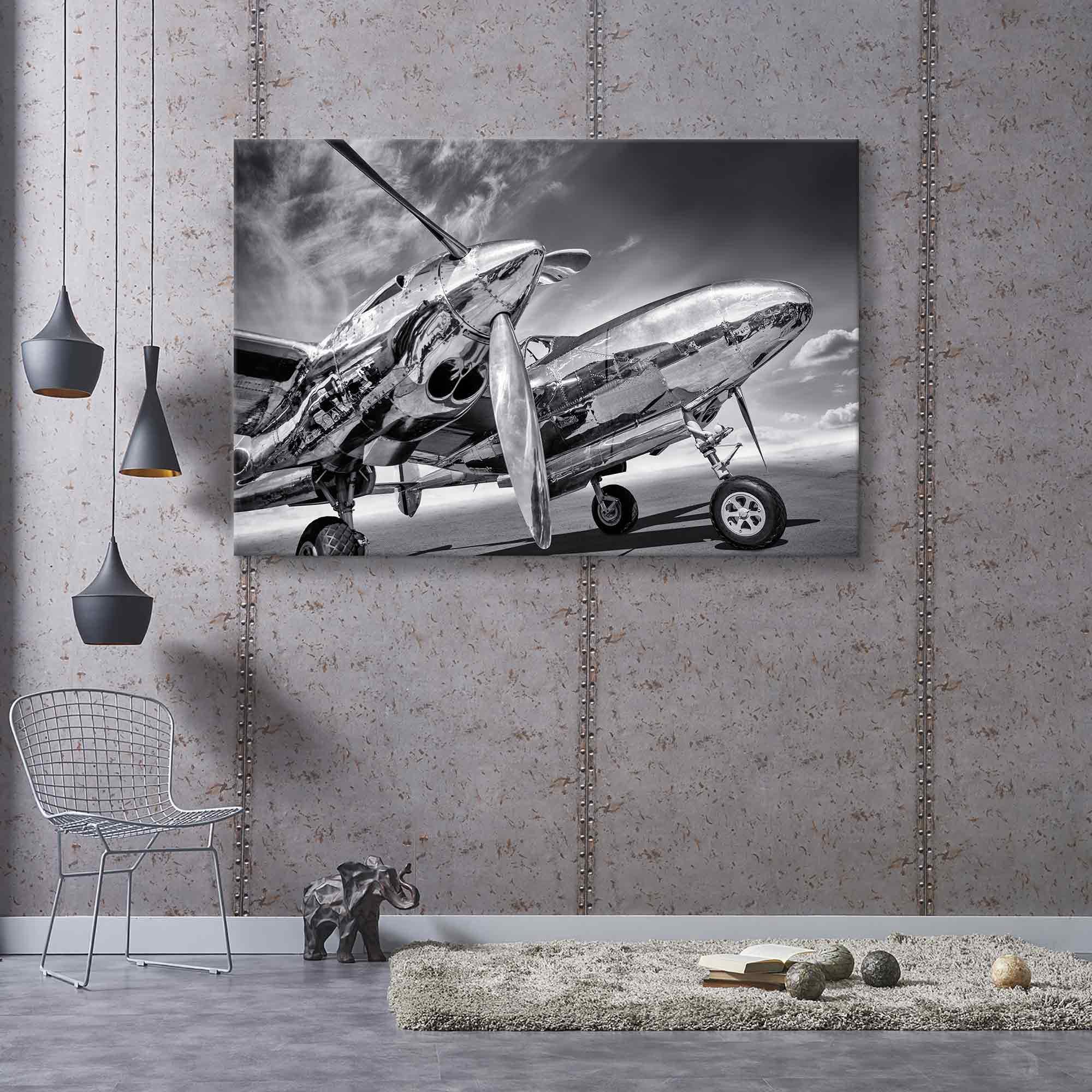 Monochromatic Twin Engine Vintage Airplane, Stretched Canvas Print ...