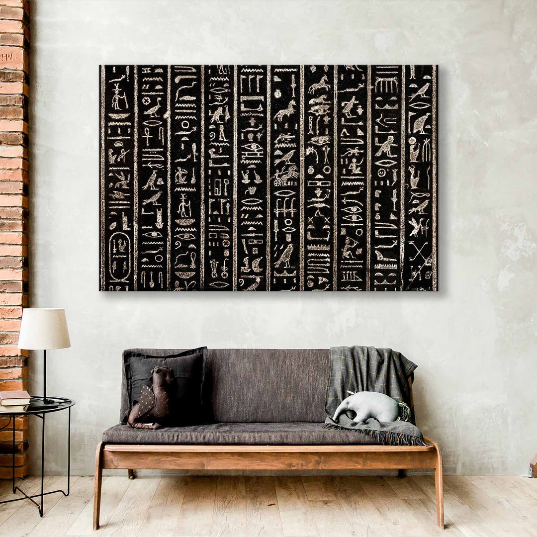 Ancient Egyptian Hieroglyphs on a Black Base Wall Decor - Intricately ...