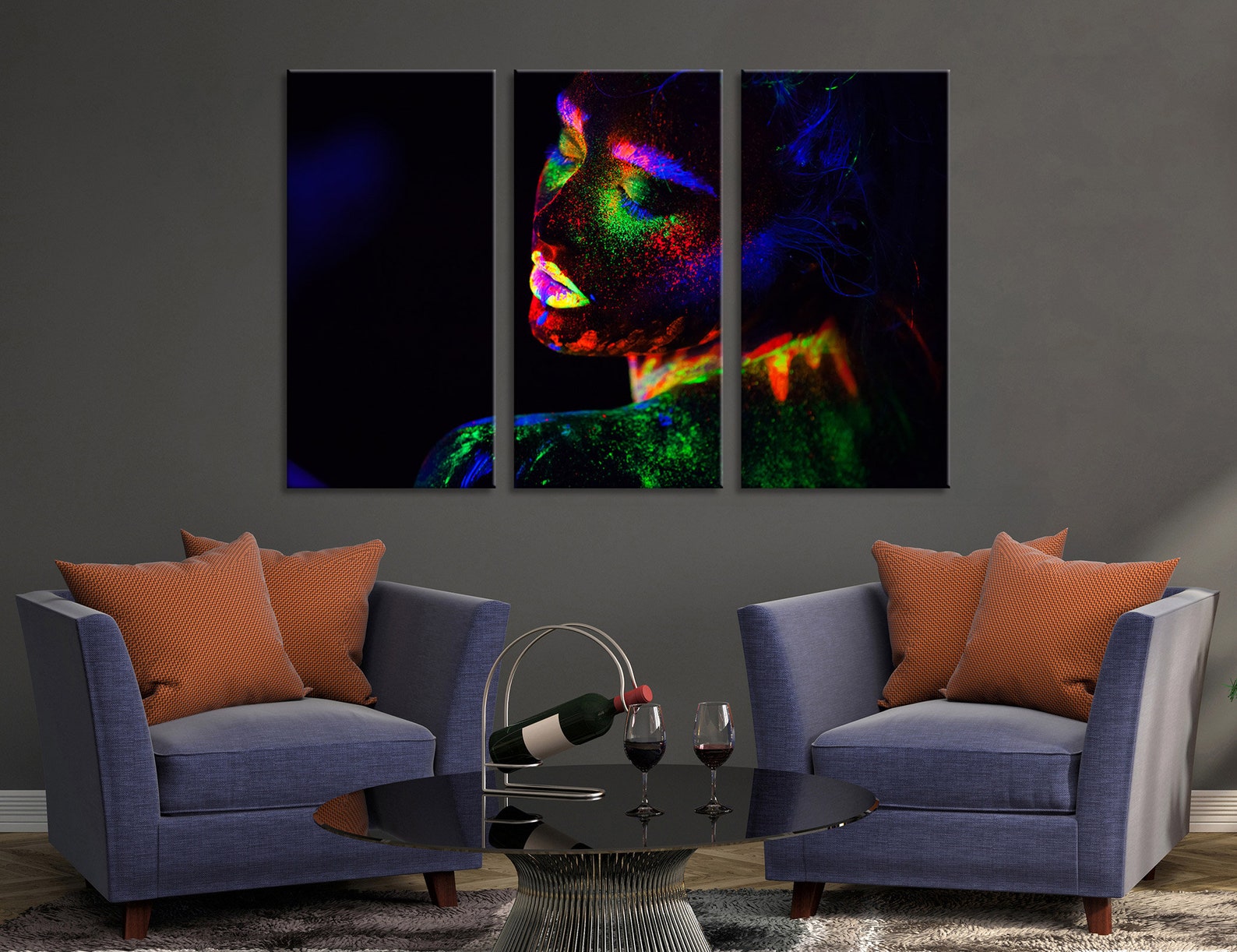 Beautiful Woman in Neon Light Canvas Art Design of Girl With | Etsy