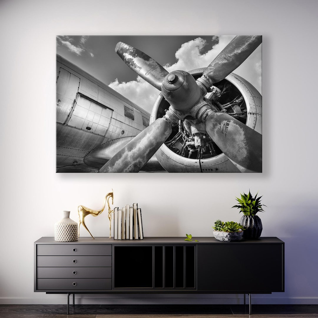 Aviation Wall Art - Retro Airplane Engine Canvas Print - Aviator Gift ...