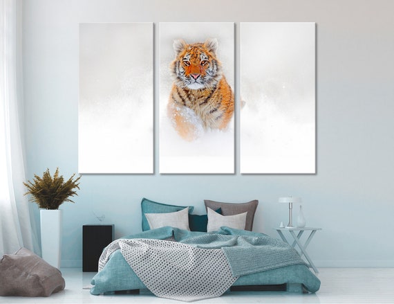 Tiger Running in the Snow Canvas Tiger Canvas Tiger Print | Etsy
