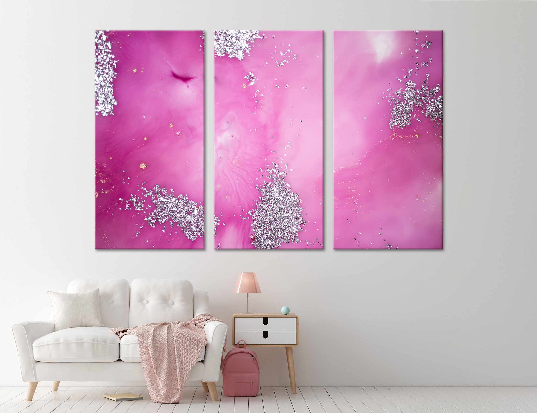 Bright Pink and Silver Abstract Marble Large Wall Art Canvas - Etsy