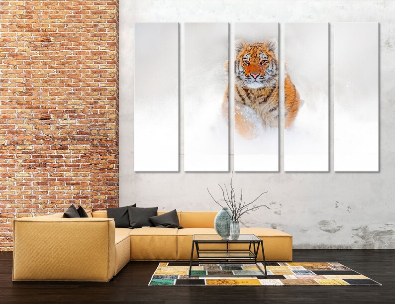 Tiger Running in the Snow Canvas Tiger Canvas Tiger Print | Etsy