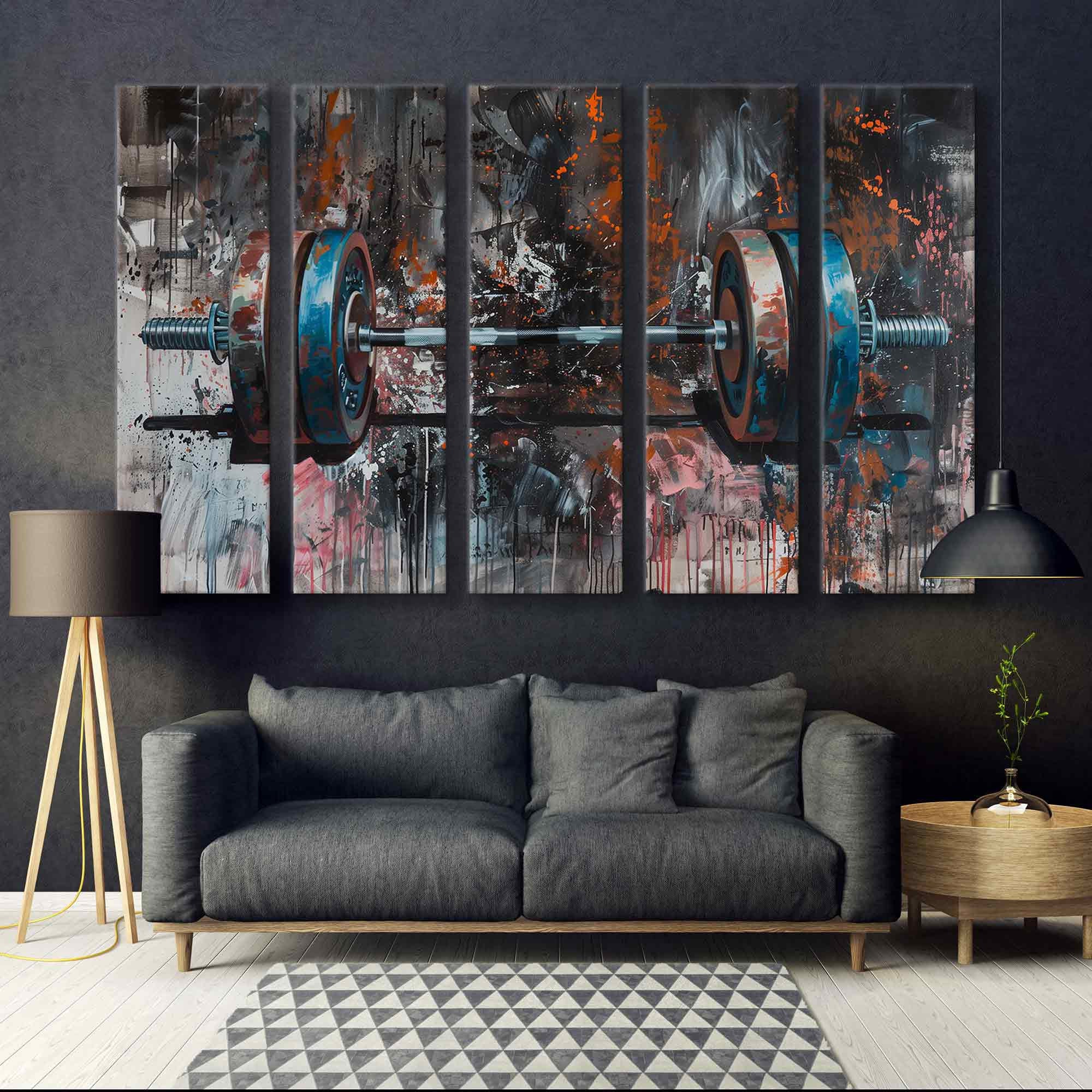 Energetic Abstract Barbell Painting Canvas Print - Inspiring Workout ...