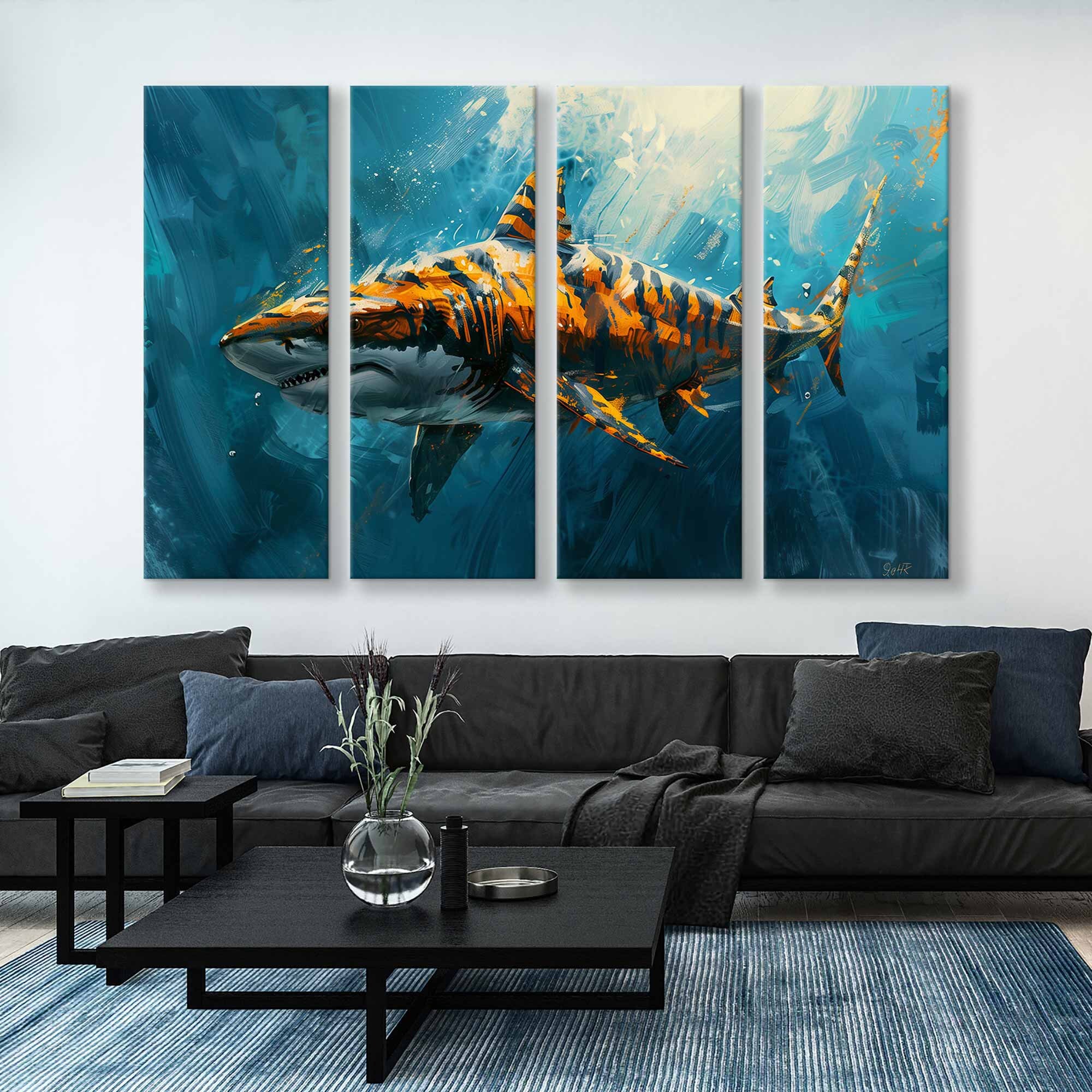 Oceanic Ferocity, an Exquisite Canvas Painting Replicating a Shark ...