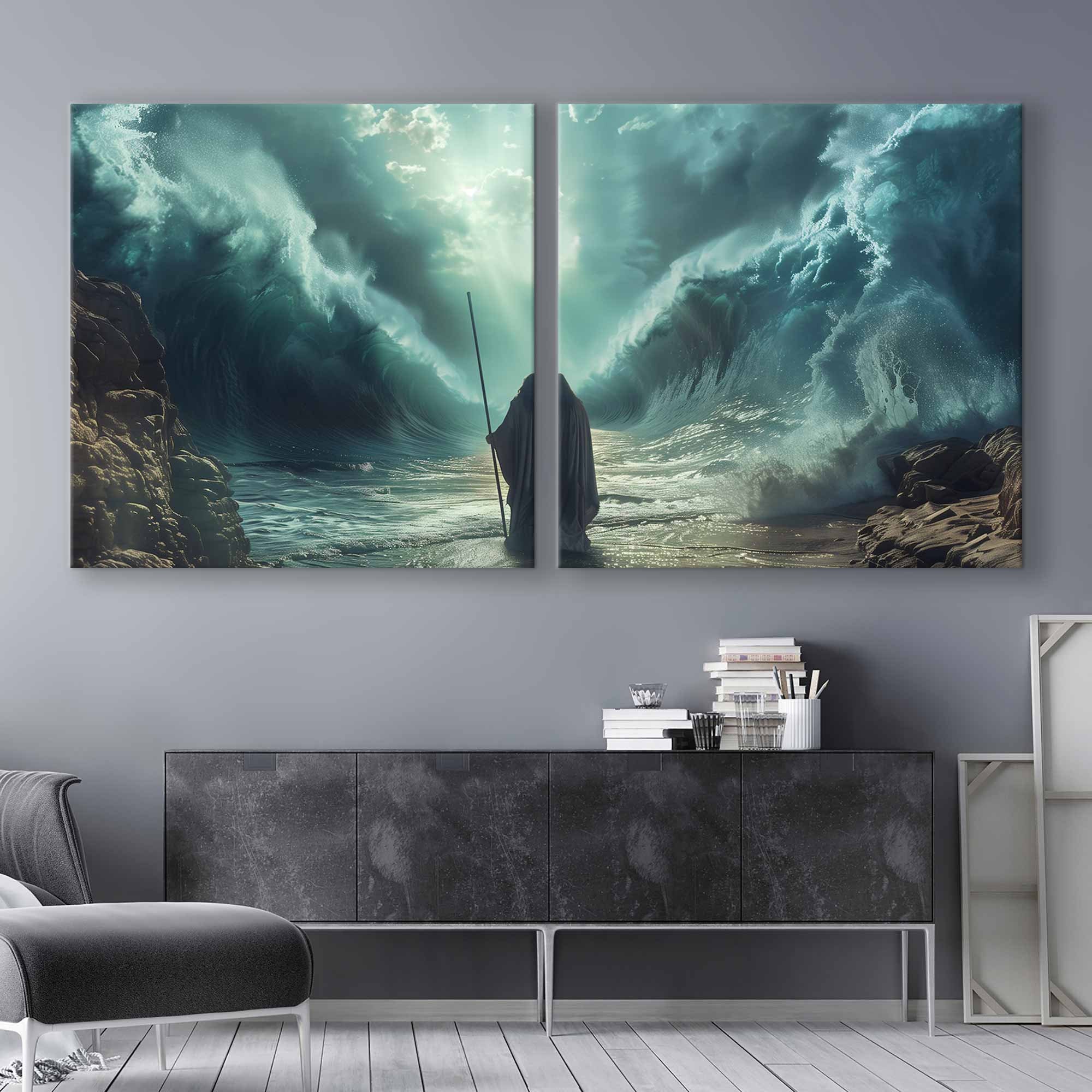 Moses Parting the Red Sea Canvas Print, Religious Wall Art, Extra Large ...