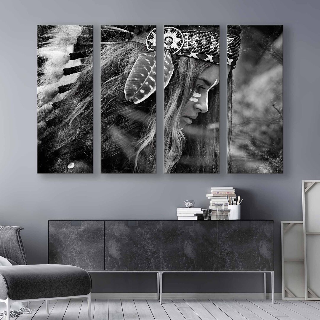 Monochromatic Portrait of Native American Woman Canvas Print - Large ...