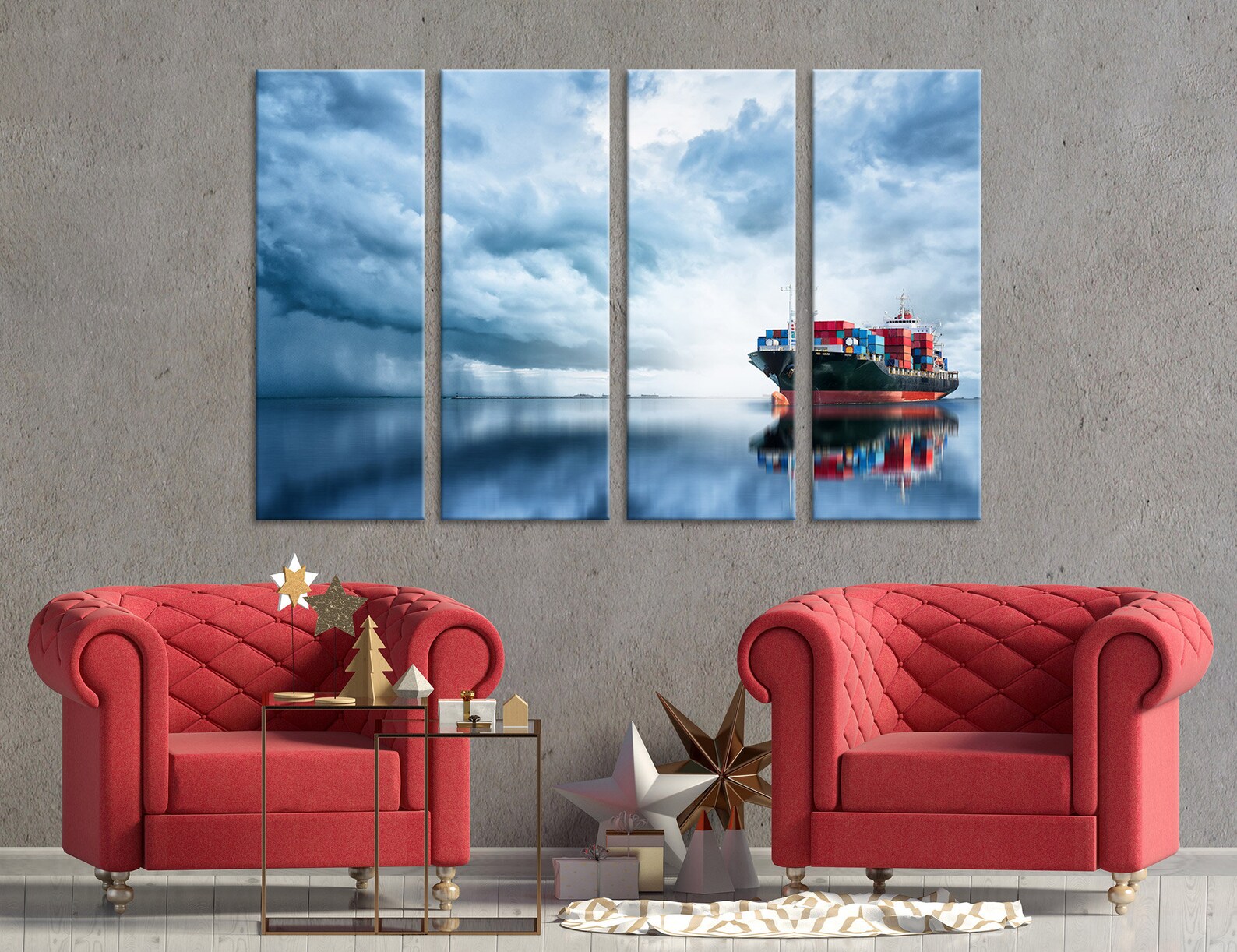 International Container Cargo Ship Canvas Print Nautical Vessel Wall ...