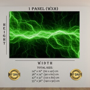 Green Lightning Wall Art, Lightning Abstract Canvas Print, Modern Wall ...