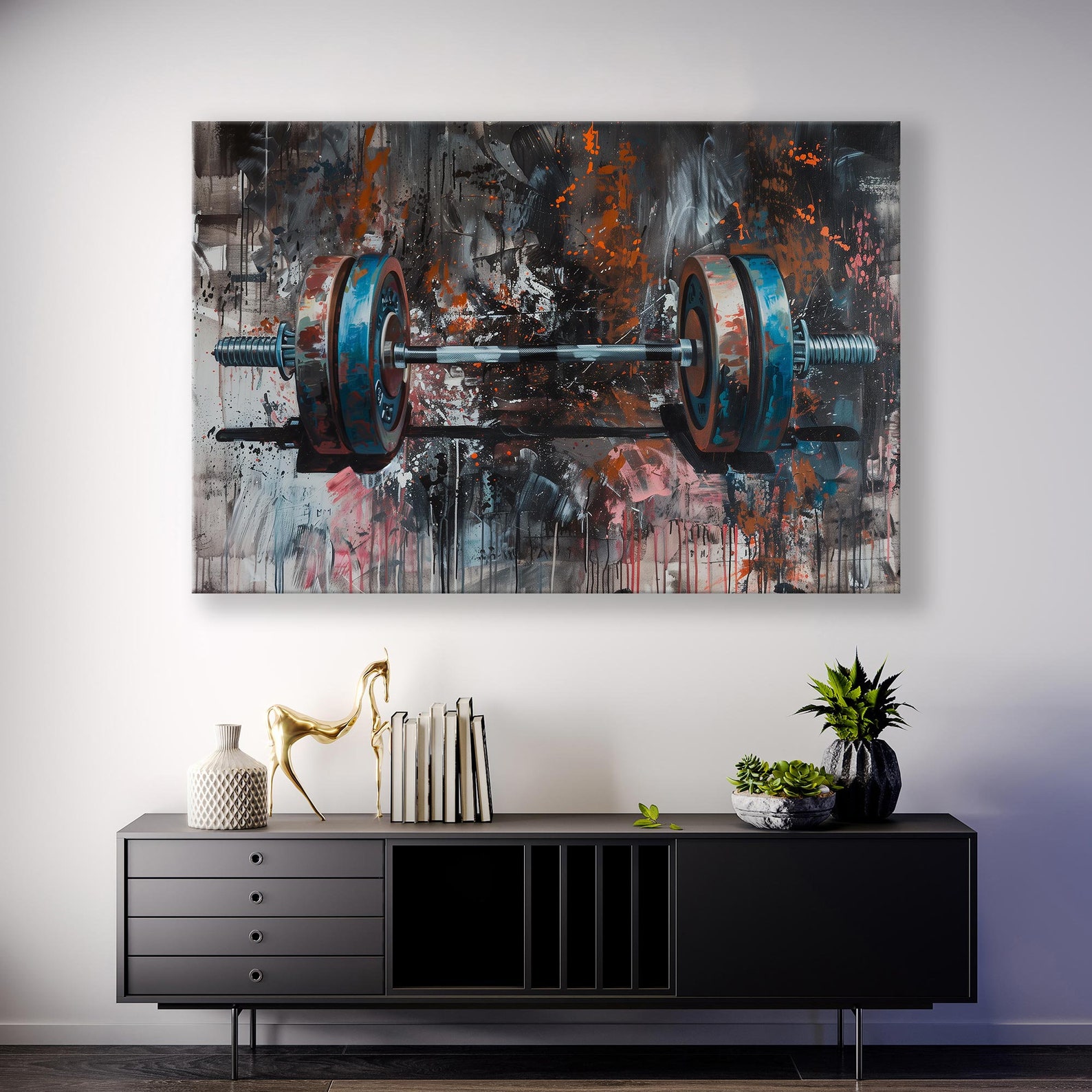 Energetic Abstract Barbell Painting Canvas Print - Inspiring Workout ...