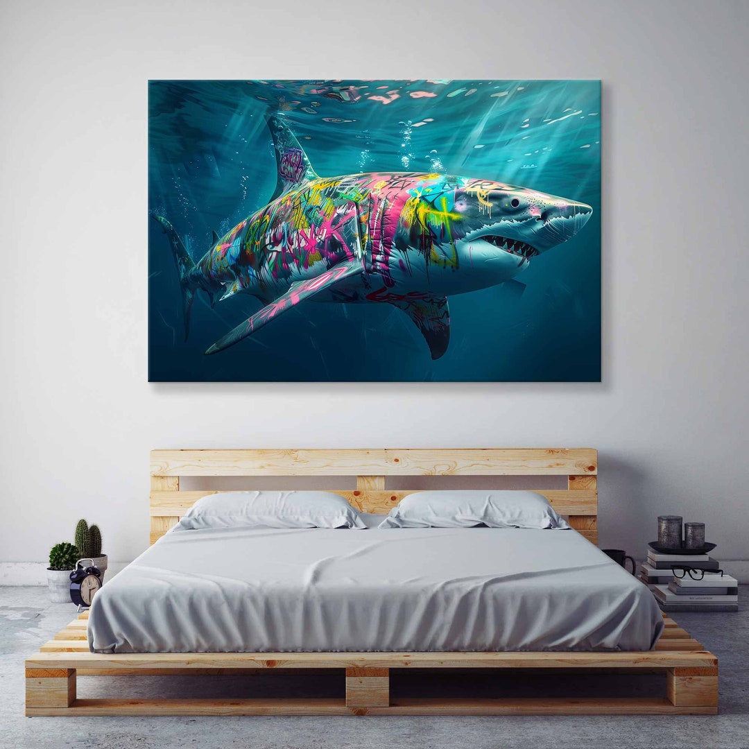 Magnificent Great White Shark Graffiti: an Exquisite Canvas Print ...