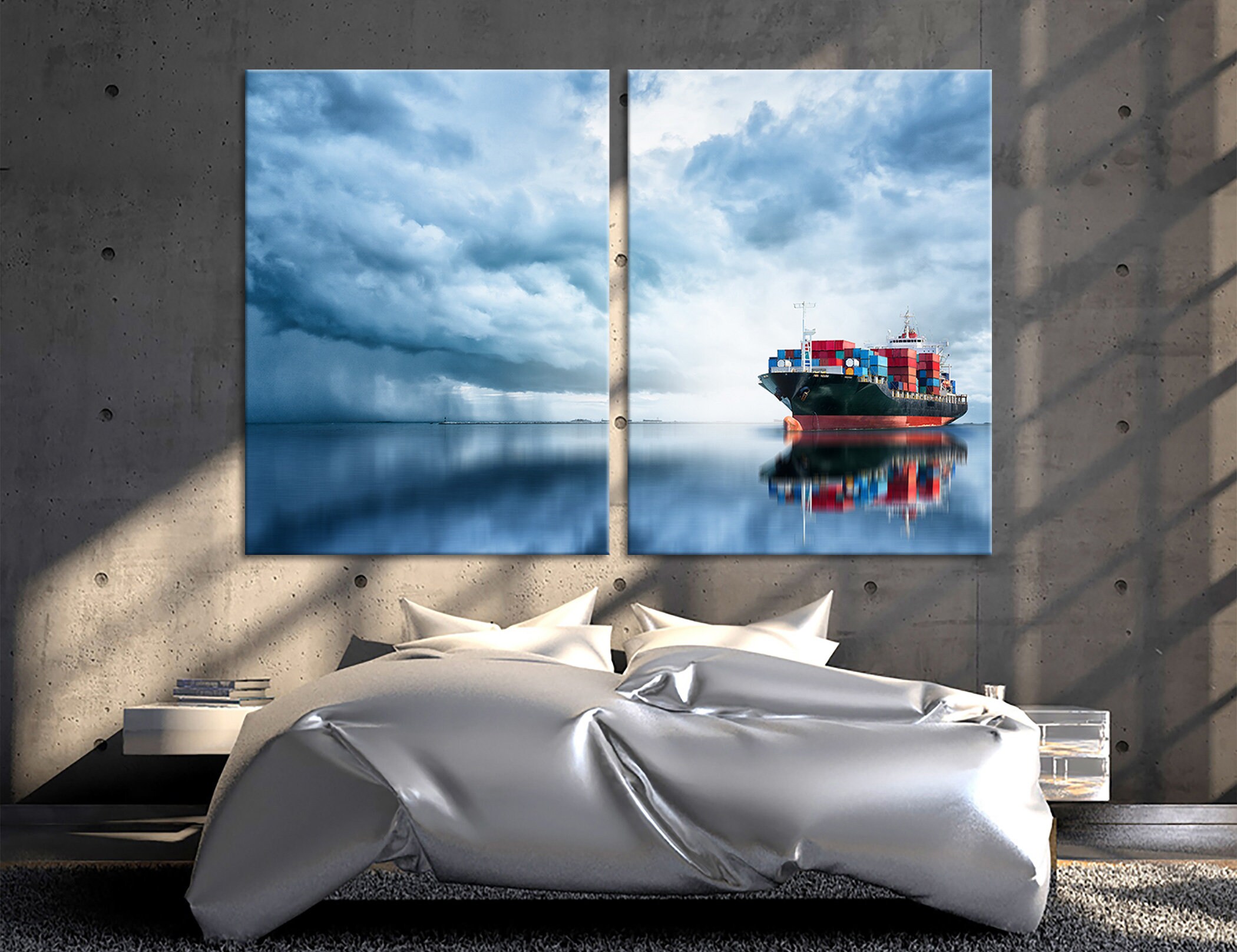 International Container Cargo Ship Canvas Print Nautical Vessel Wall ...