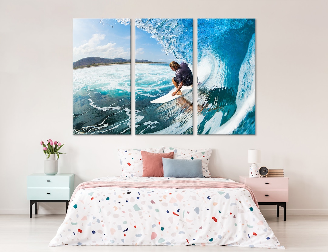 Surfer Canvas Wave Surfing Art Surfing Print Surfer Wall Art Surfing ...