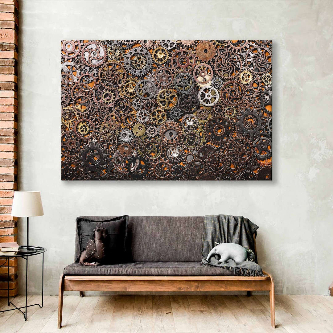 Ancient Mechanics Wall Art Set - Abstract Gears Framed Canvas Prints - Etsy