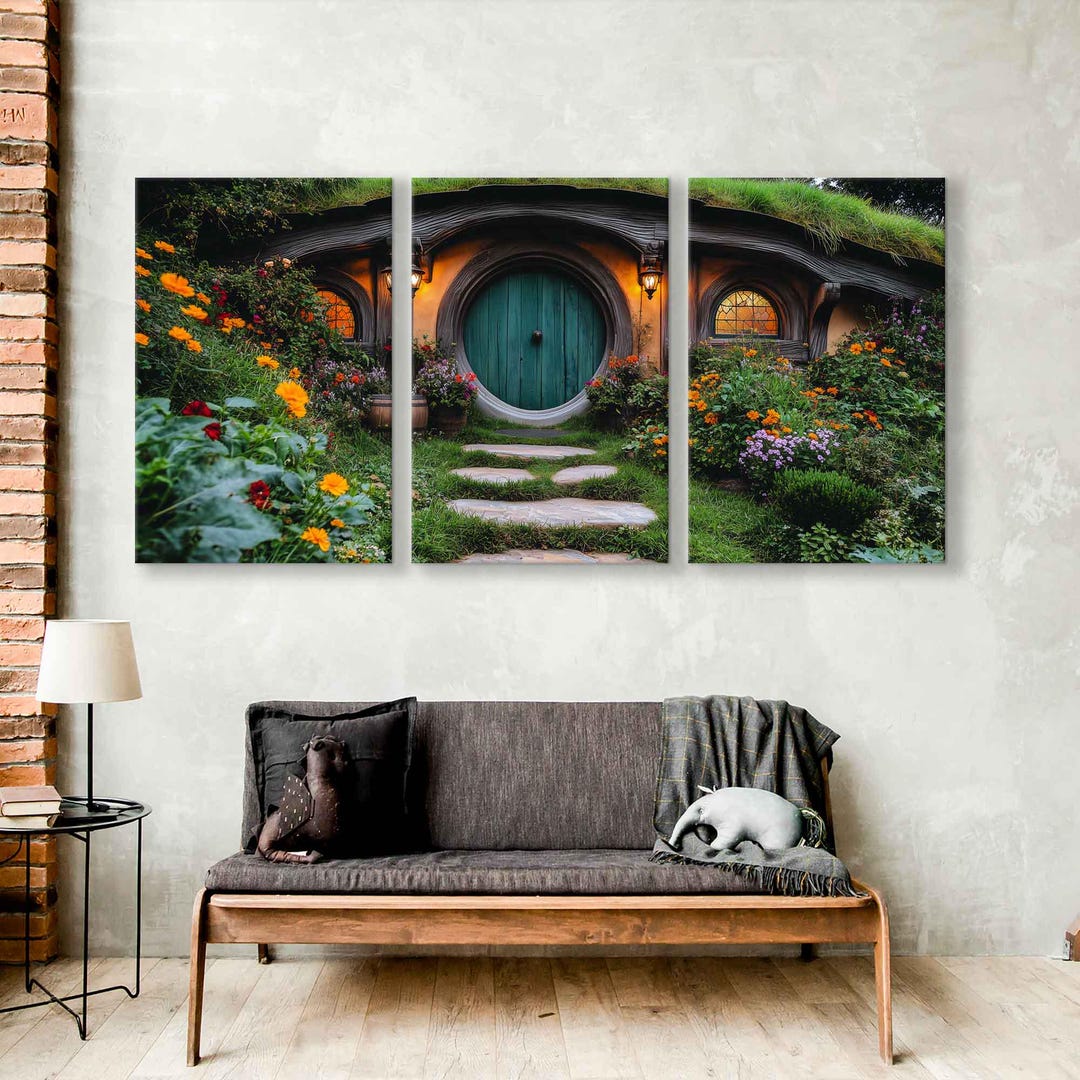 Hobbitcore Decor, Hobbit Hole Canvas Print, Landscape Poster, Halfling ...