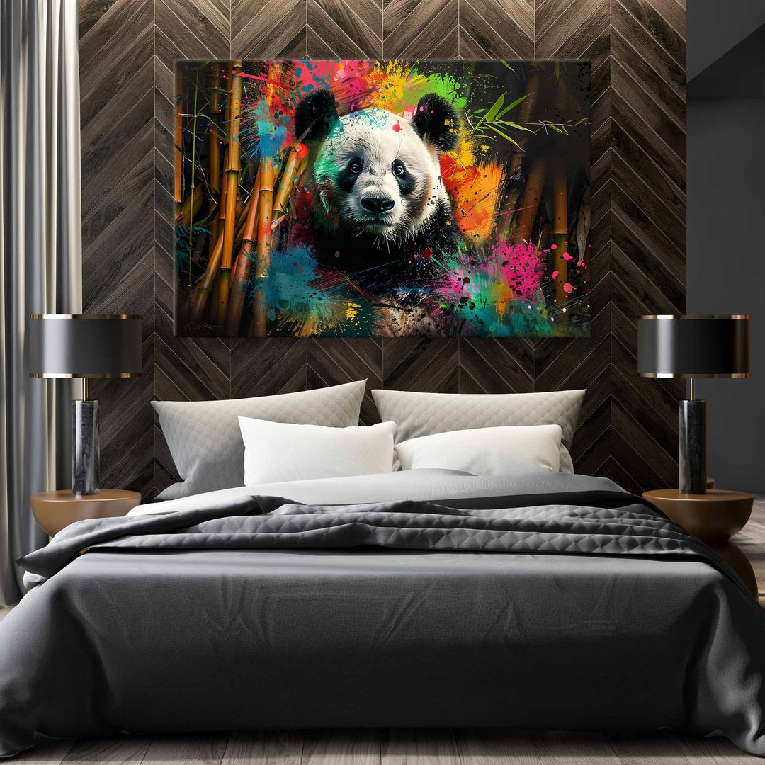 Colorful Painting of Panda in Bamboo Forest, Abstract Contemporary ...