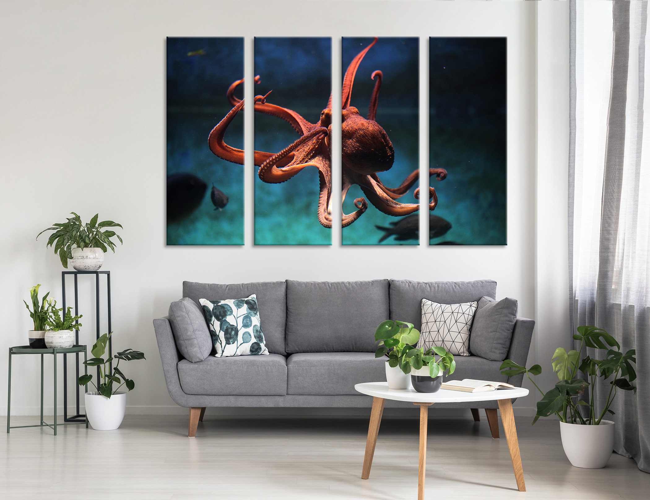 Common Octopus Orange Octopus Canvas Set Animal Wall Decor - Etsy