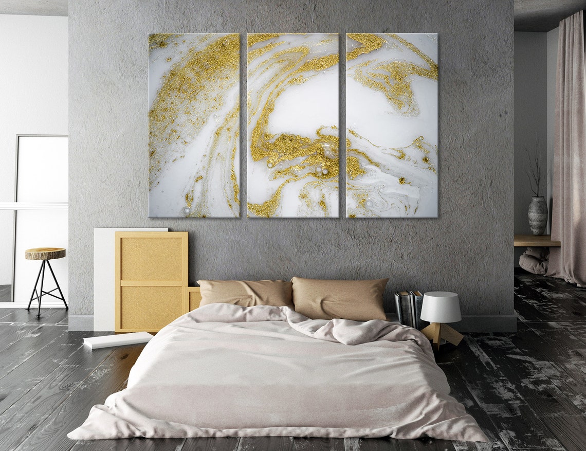 Gold Marble Wall Art Gold Wall Art Marble Wall Decor Gold Wall | Etsy